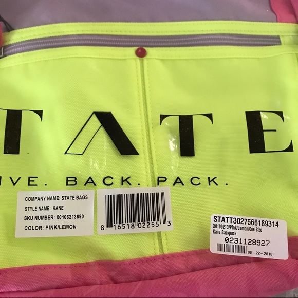 STATE | Bags | State Backpacks Kane Neon Yellow Pink Bag | Poshmark